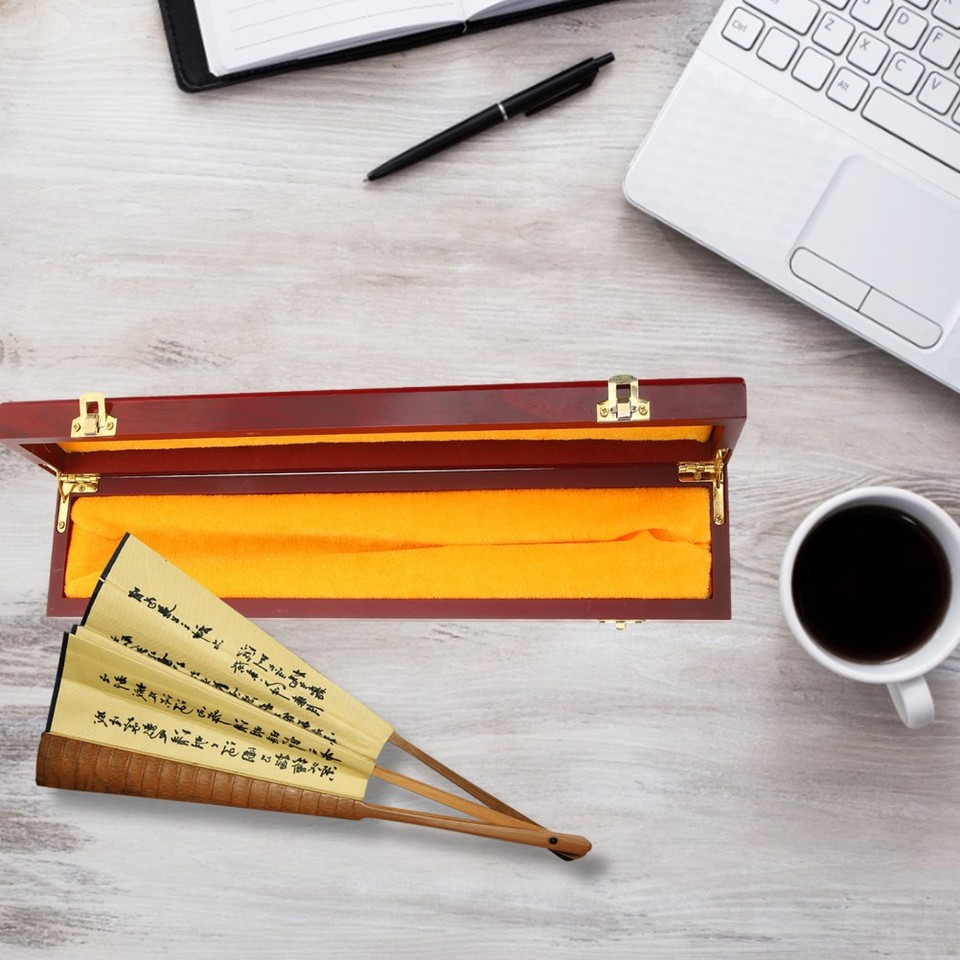 Exquisite Wooden Folding Fan Storage Box Multi-use Brush Pen Box ...