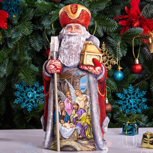 Wooden carved Santa Claus Figurine 12", Nativity Scene Christmas Home ...