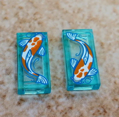 LEGO Koi Fish Lot Printed Orange White Water Blue Clear Tiles 1x2 Ying ...
