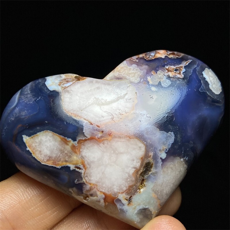 78g Natural Blue Snowflake Flower Agate Crystal Heart Reiki Stone ...