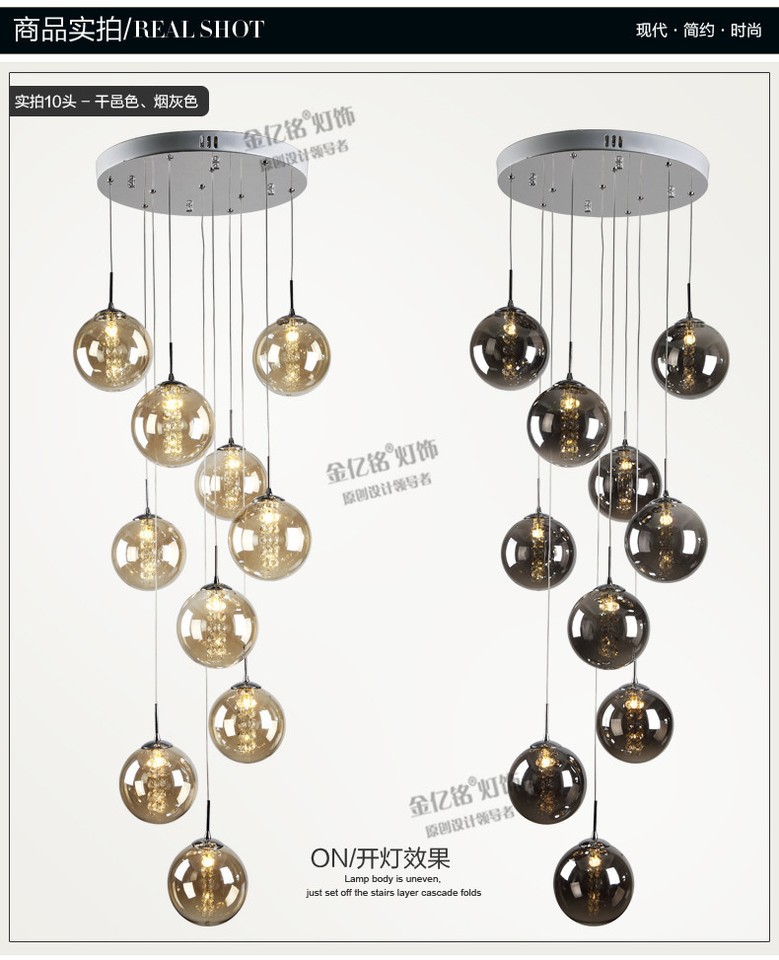 Modern glass ball Lighting Pendant Lamp LED Crystal Ceiling Light ...