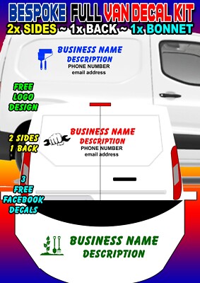 FULL VAN VEHICLE SIGN STICKERS WRITING KIT 2x Sides, 1x Back 1x Bonnet ...