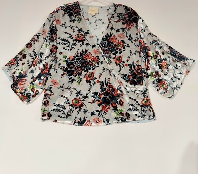 Anthropologie Maeve Flower Velvet 3/4 Sleeve Wrap Top XS. | eBay