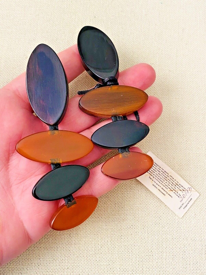 Vintage 1980's Gerda Lynggaard Monies Lucite Clip On Earrings w ...