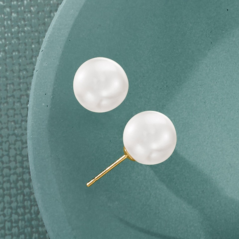 Ross-Simons 9-10mm Cultured Pearl Stud Earrings in 14kt Yellow Gold | eBay