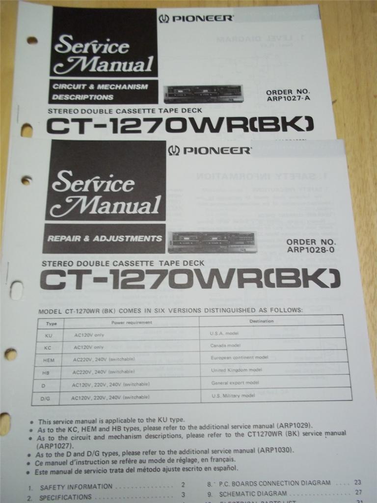 Pioneer Service Manual~CT-1270WR(BK) Cassette Tape Deck~Original~Repair ...