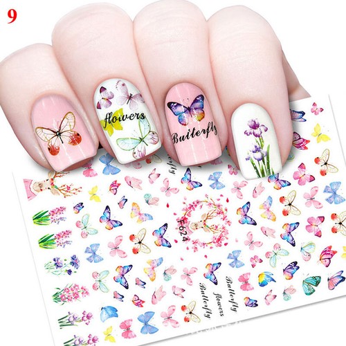 3D Self-adhesive Nail Art Decals Flowers Butterfly Fingernail Sticker ...