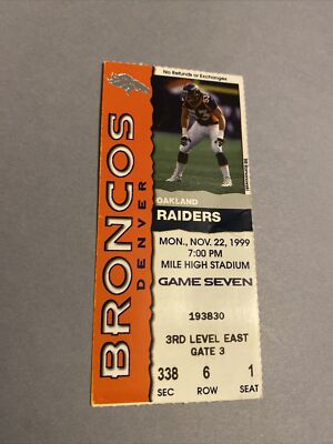 NFL FOOTBALL TICKET STUB - Oakland Raiders @ Denver Broncos November 22 ...