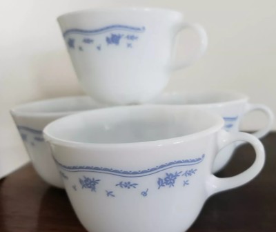 Four (4) Pyrex ~ Corelle ~ Corning ~ Morning Blue ~ 8 oz ~ C-Handle ...