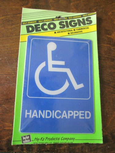Hy-Ko HANDICAPPED SIGN Handicap Wheelchair Plastic Self-Adhesive 5" x7 ...
