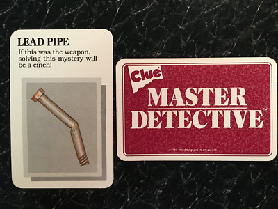 Clue MASTER DETECTIVE Lead Pipe Weapon Card 1988 Game Replacement Card ...