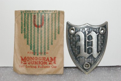 NOS 1920's-1930's Monogram Junior Radiator Motometer Cap Shield Letter ...