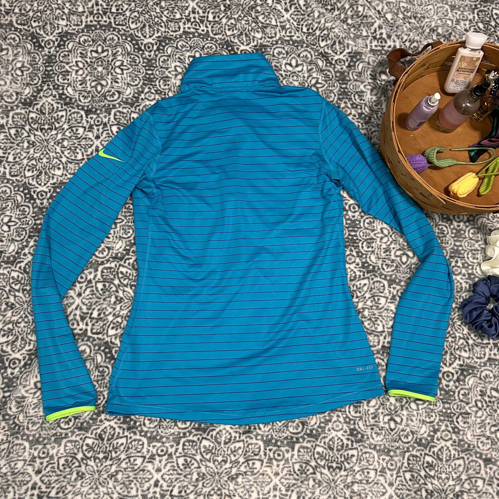 Nike Pro Dri-Fit Half Zip Running Pullover Shirt Thumb Hole Striped ...