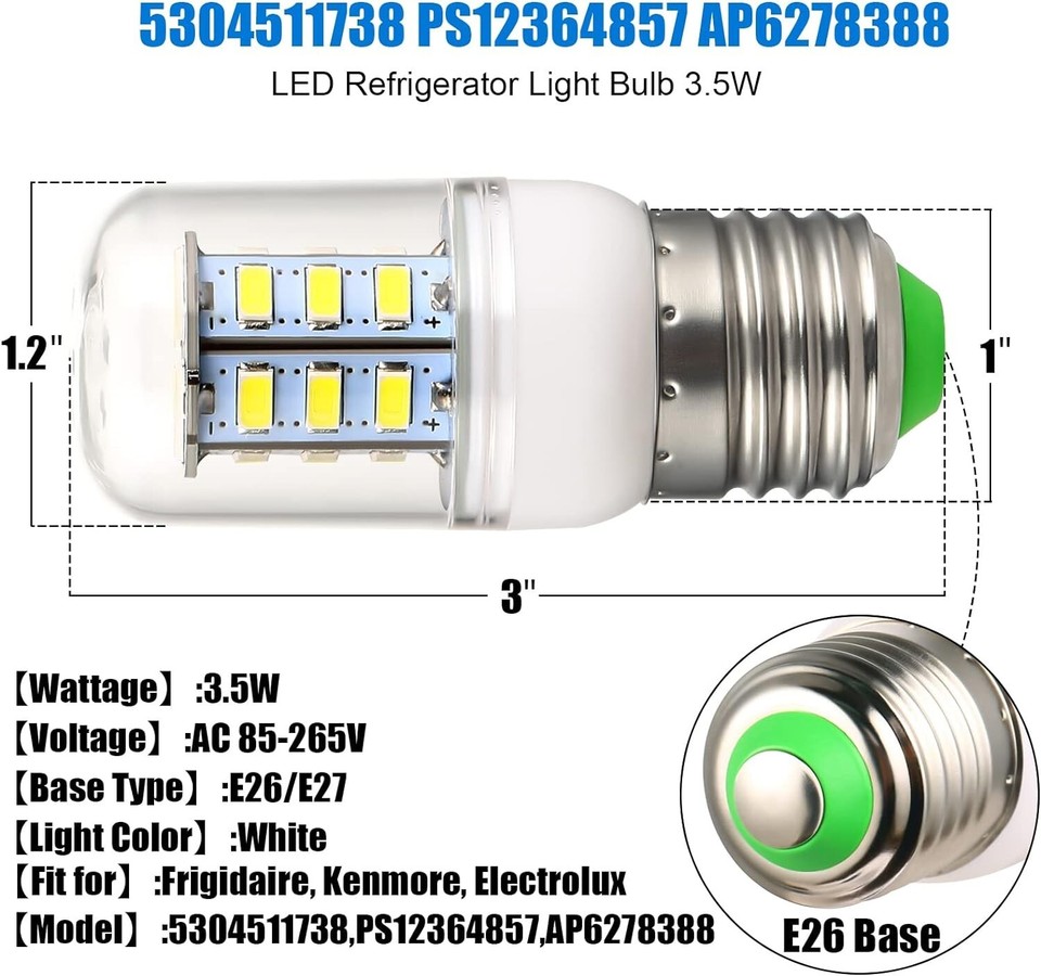 3.5W Refrigerator LED Light Bulb For Frigidaire 5304511738 PS12364857 ...
