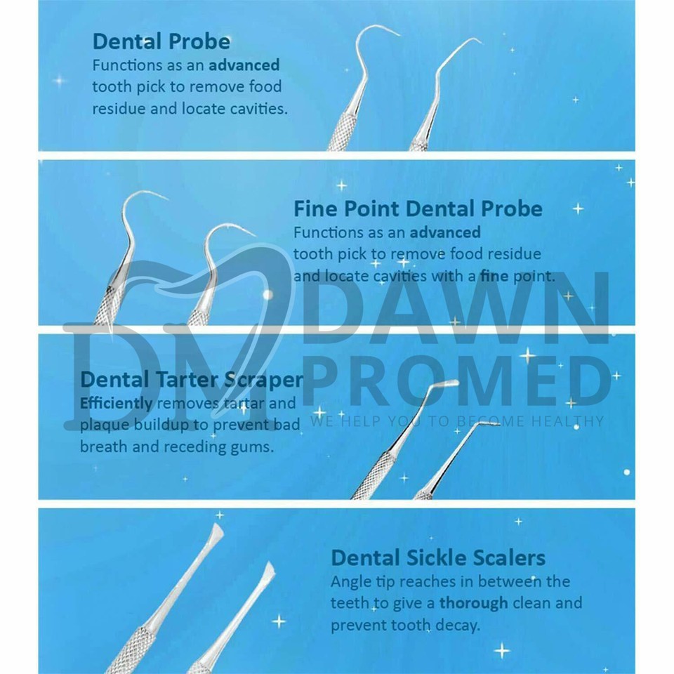 6 Pcs Dental Pick Hygiene Tool Set Tooth Scraper Plaque Tartar Remover ...