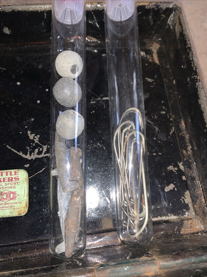 Vintage Falls City Tackle Box Full Brooks Metal Fishing Rod Lures ...