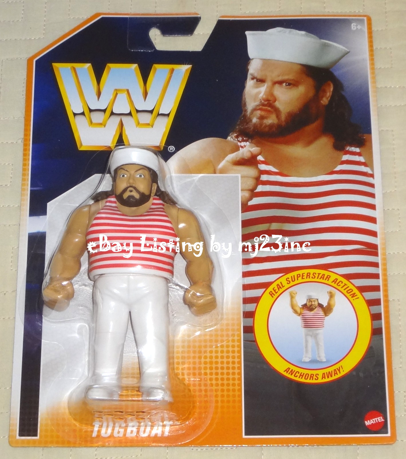 MATTEL WWE RETRO TUGBOAT WRESTLING ACTION FIGURE WWF HASBRO NEW TYPHOON ...
