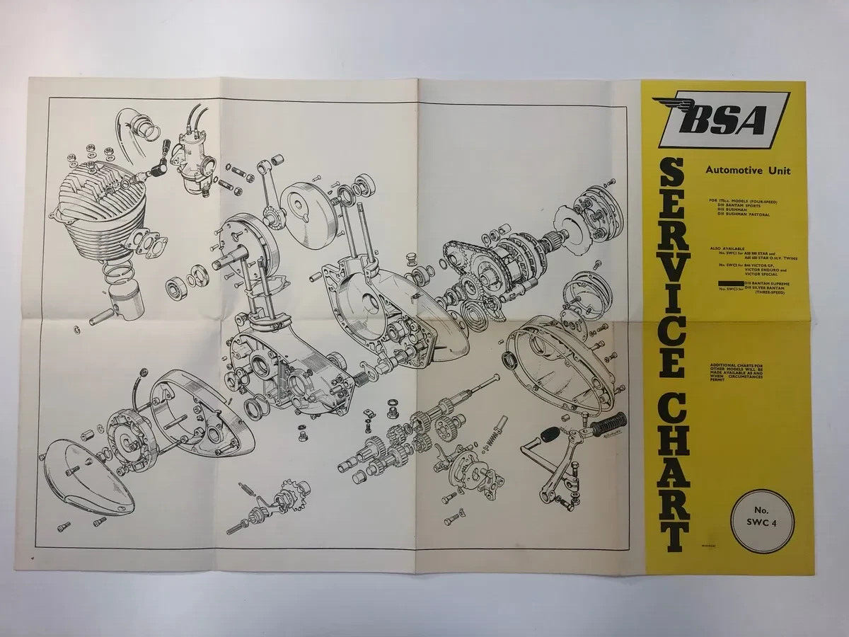 BSA 100% Original vintage Service Wall Chart 4 for Bantam Sports ...