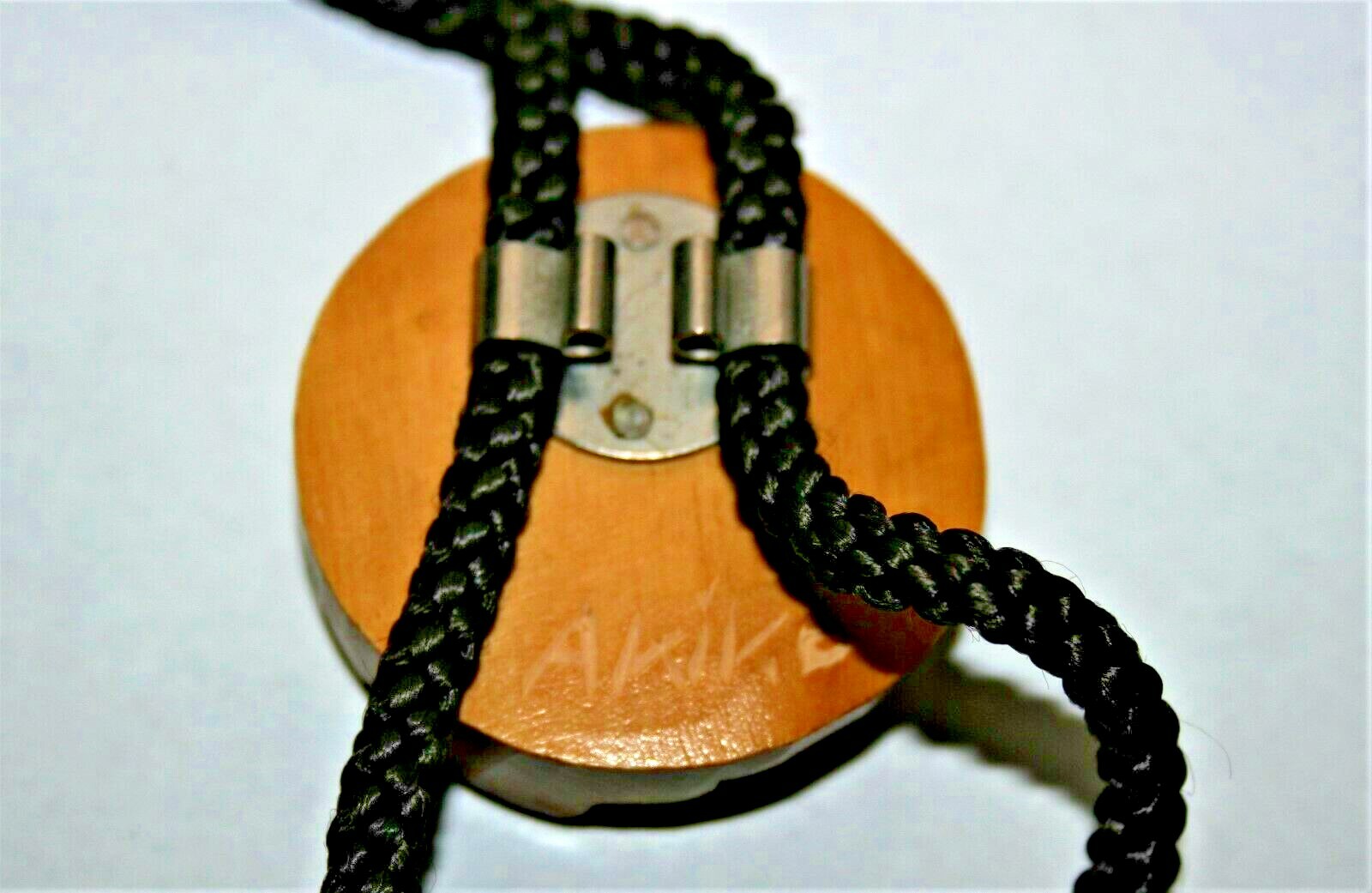 Vintage Signed Akiko Hand Carved Wood Bolo Tie Japan - Gem