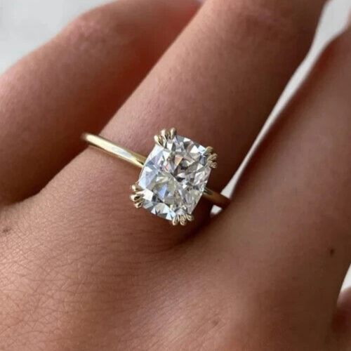 Double Prong Set Elongated Cushion Cut Moissanite Solitaire Wedding ...