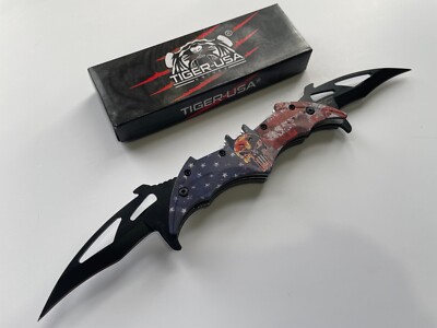 Tiger-USA 12.25" Spring Assisted Double Blade Bat Shape Knife Punisher ...