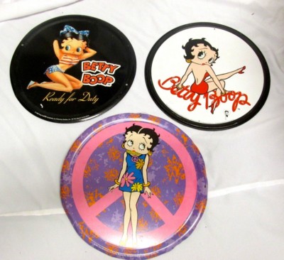 BETTY BOOP ROUND METAL SIGNS LOT OF 3 FLOWER CHILD READY FOR DUTY LEG ...