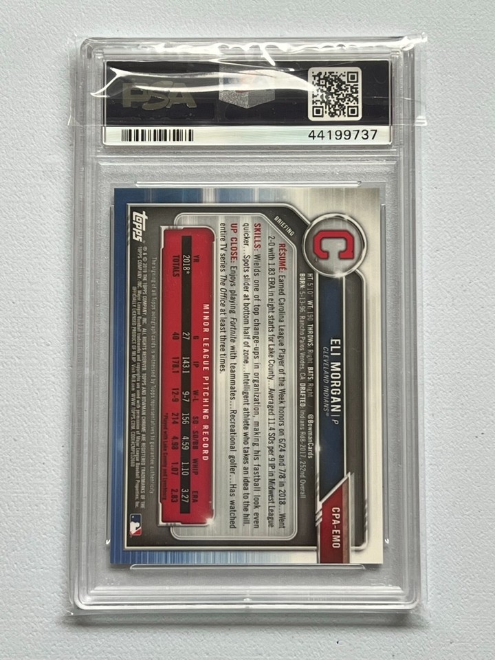 ELI MORGAN 2019 BOWMAN 1ST CHROME AUTOGRAPH PSA 10 GEM MINT CLEVELAND ...