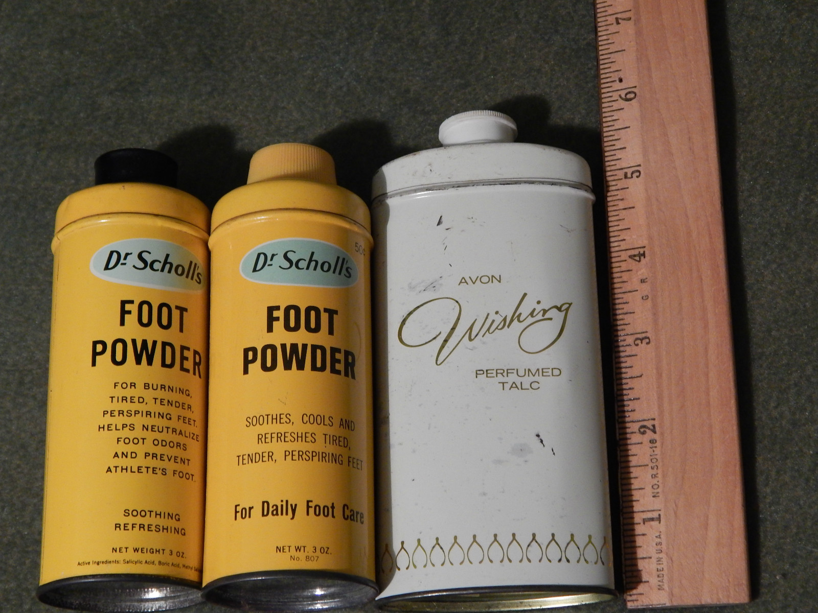 (1948) Dr Scholls Foot Powder x 2 + AVON Wishing Perfumed Talc [LOT of ...