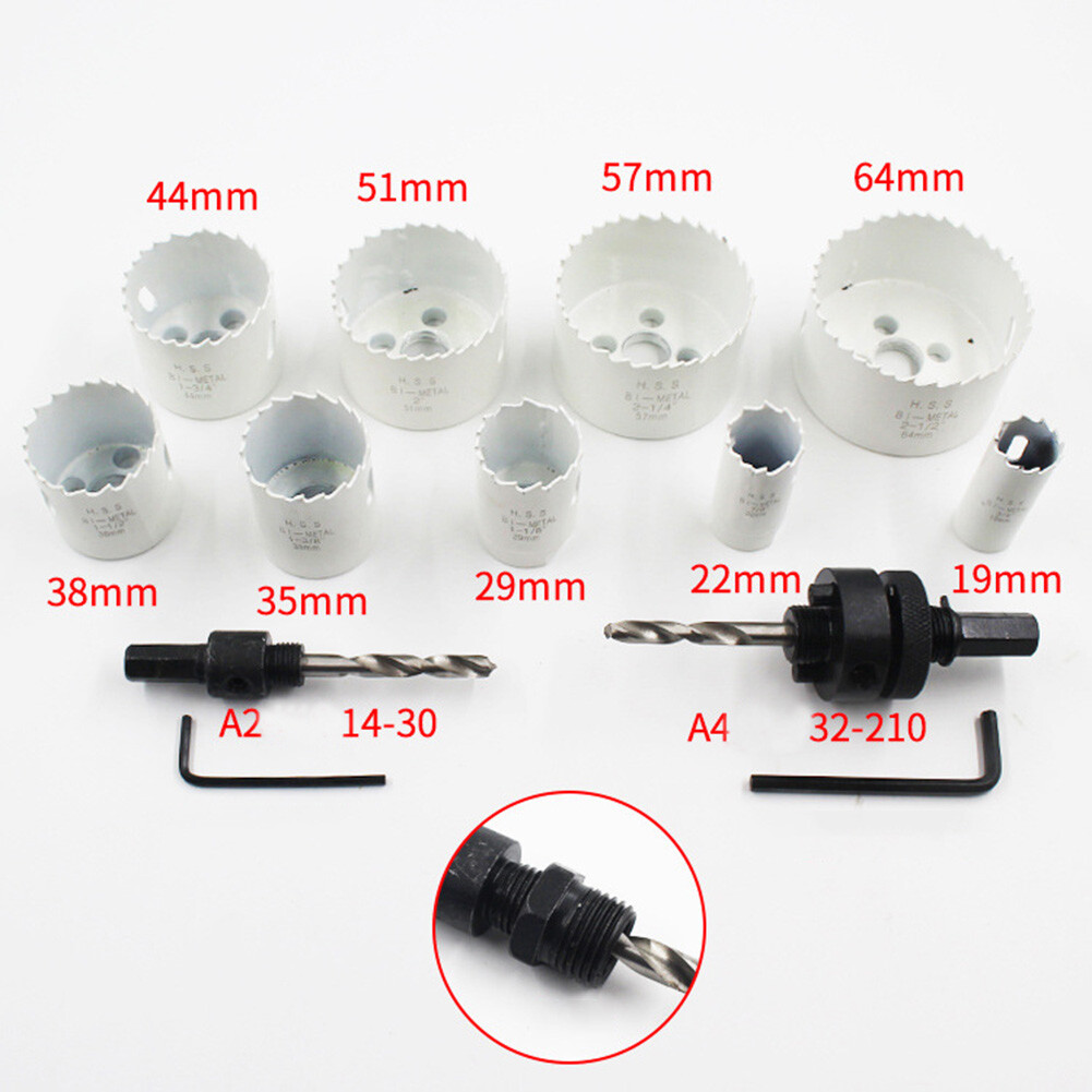 14Pcs Bi‑Metal Hole Saw Set 19-64mm HSS Woodworking Holes Opener ...