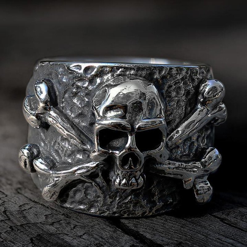 MENDEL Gothic Mens Skull And Bones Biker Ring For Men Stainless Steel ...