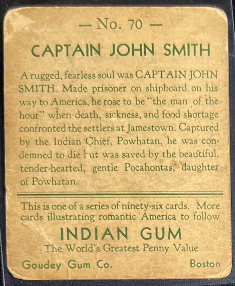 1933 GOUDEY INDIAN CHEWING GUM VINTAGE CARD CAPTAIN JOHN SMITH W ...