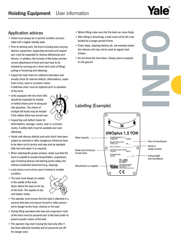 Yale VSIII 2000kg Double Fall Chain Block Hoist Lifting Manual Tackle ...