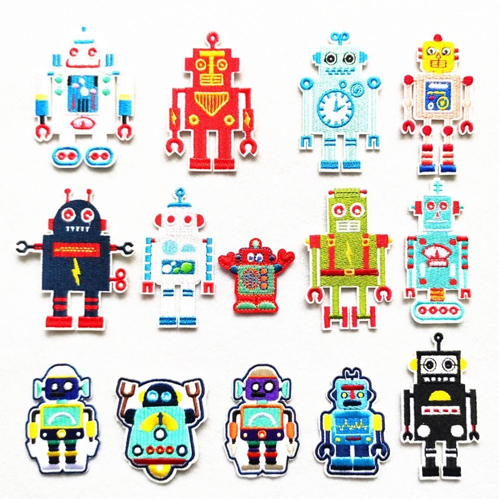 14pcs Cute Robot Iron on Patches Fabric Sew on Patches For Jacket | eBay
