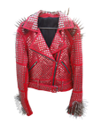 Women Red leather Long spikes Punk style Jacket, Women rock punk style ...