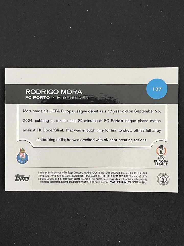 Rodrigo Mora 2024-25 Topps Chrome UEFA Light Green Lava 089/125 RC #137 | eBay