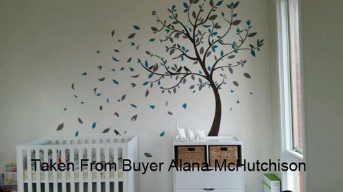 Cot Side Blowing Tree Flower Removable Wall Stickers Kids Nursery Vinyl ...