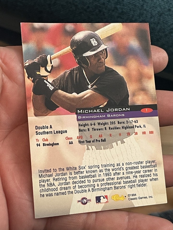 Michael Jordan BASEBALL ROOKIE CARD AUTHENTIC / ORIGINAL RC WHITE SOX ...