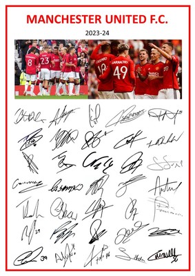 102. 2023-24 Manchester United Signed Team Photo Sheet (PRINTED ...