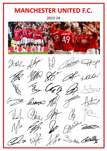 102. 2023-24 Manchester United Signed Team Photo Sheet (PRINTED ...