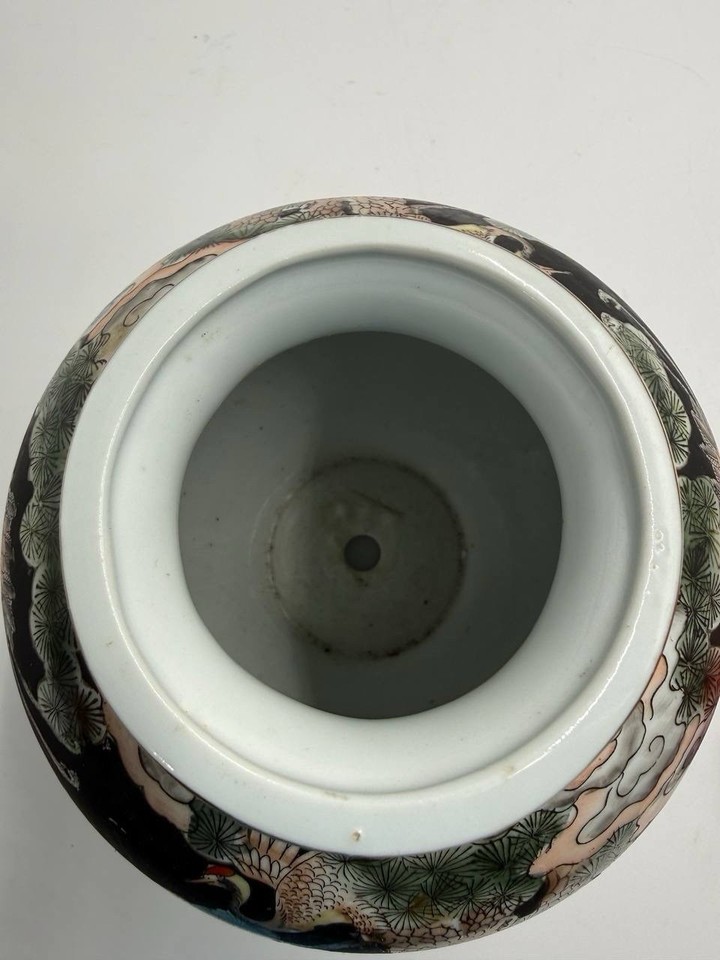 Vintage Macau Japanese Style Crane Planter Vase Black Noir Floral ...