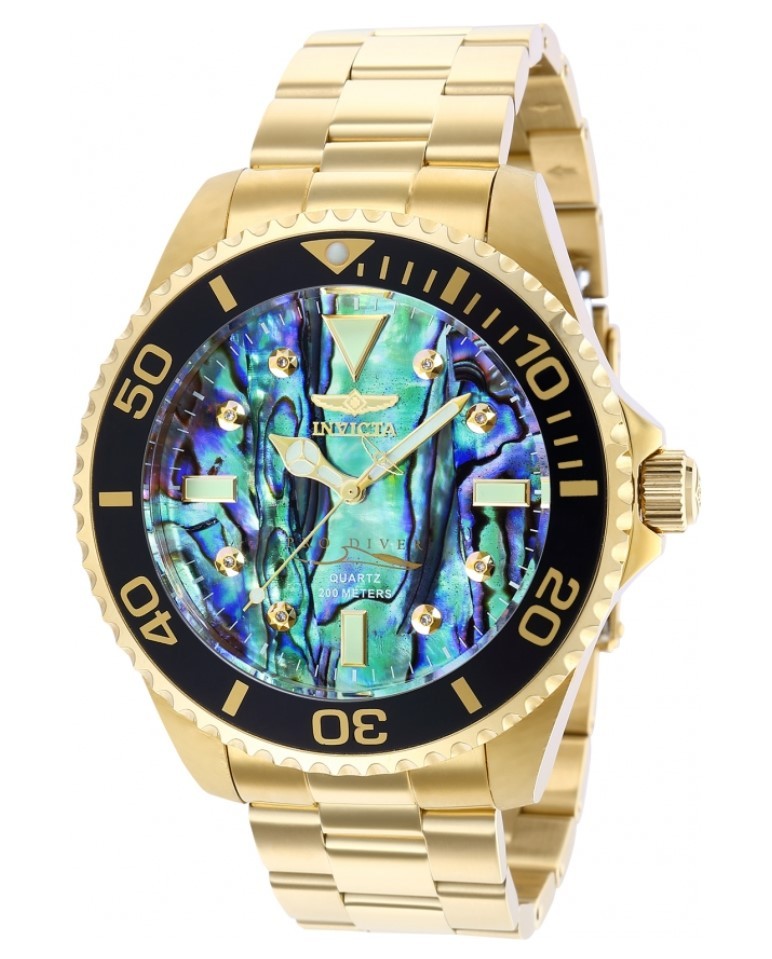 Invicta Pro Diver Men's 47mm .03 CTW Diamond Abalone Gold Quartz Watch ...