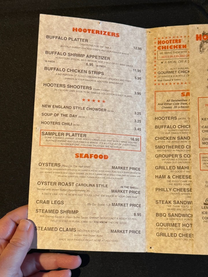 Hooters Menu Hooters of Tucson Arizona AZ 2001 2000s Vintage Menu | eBay