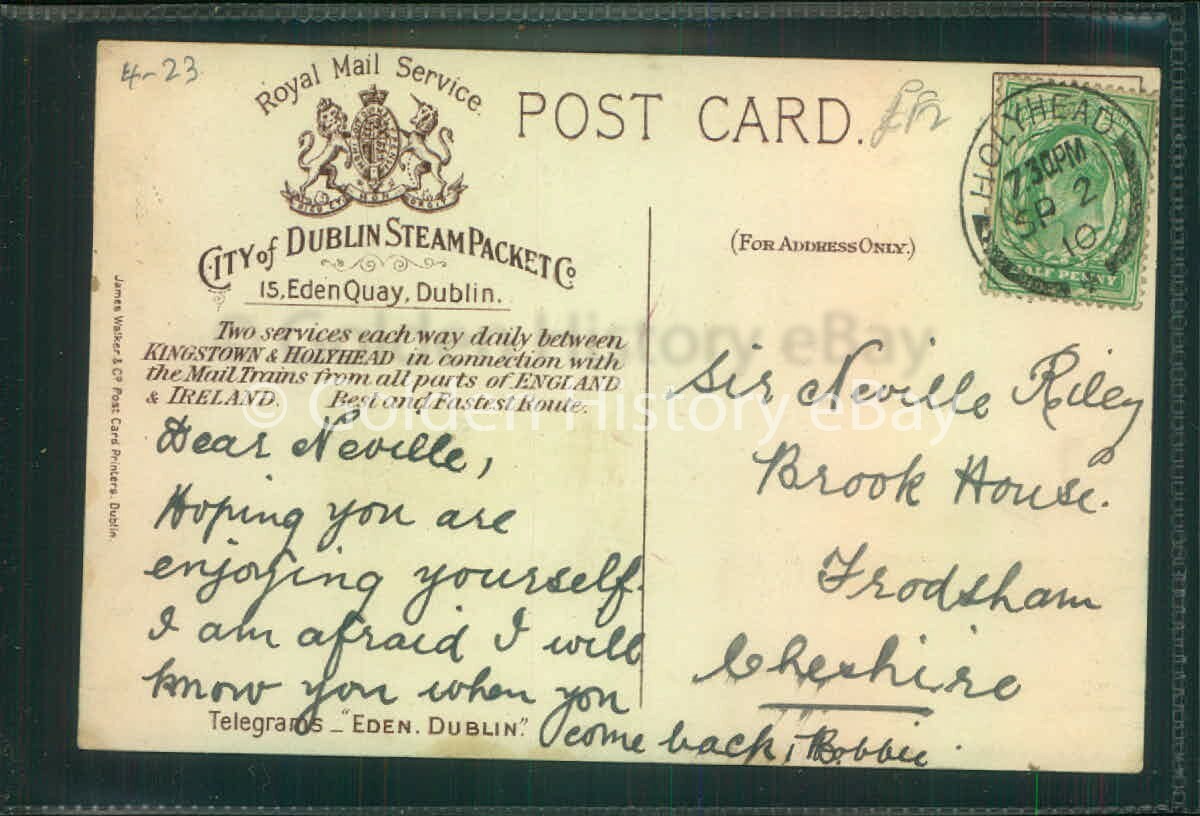 RMS ULSTER DUBLIN STEAM PACKET CO TELEGRAMS SHIP BOAT SHIPPING PICTURE ...