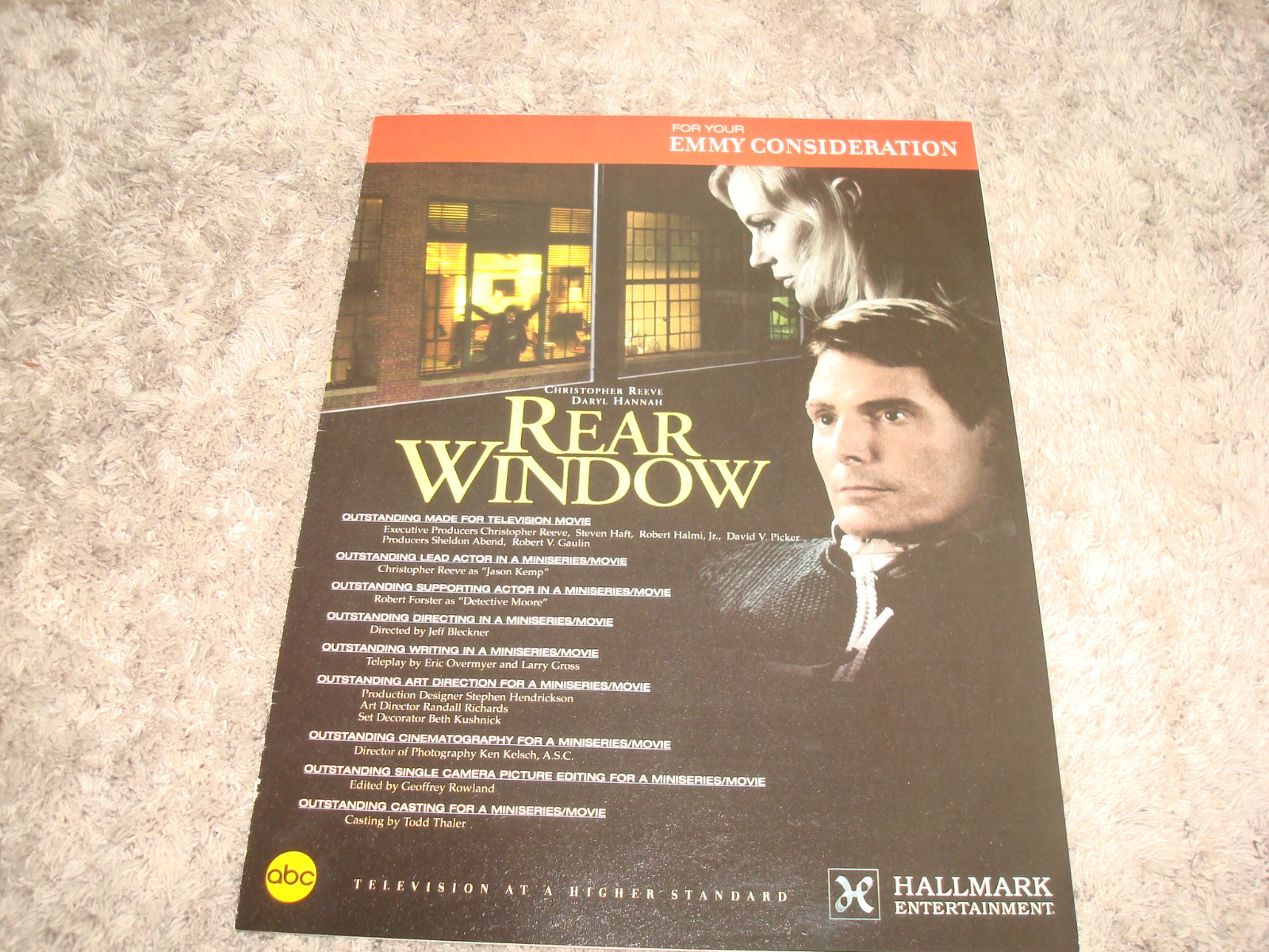 REAR WINDOW 1998 Emmy ad Christopher Reeve as Jason Kemp, Daryl Hannah ...