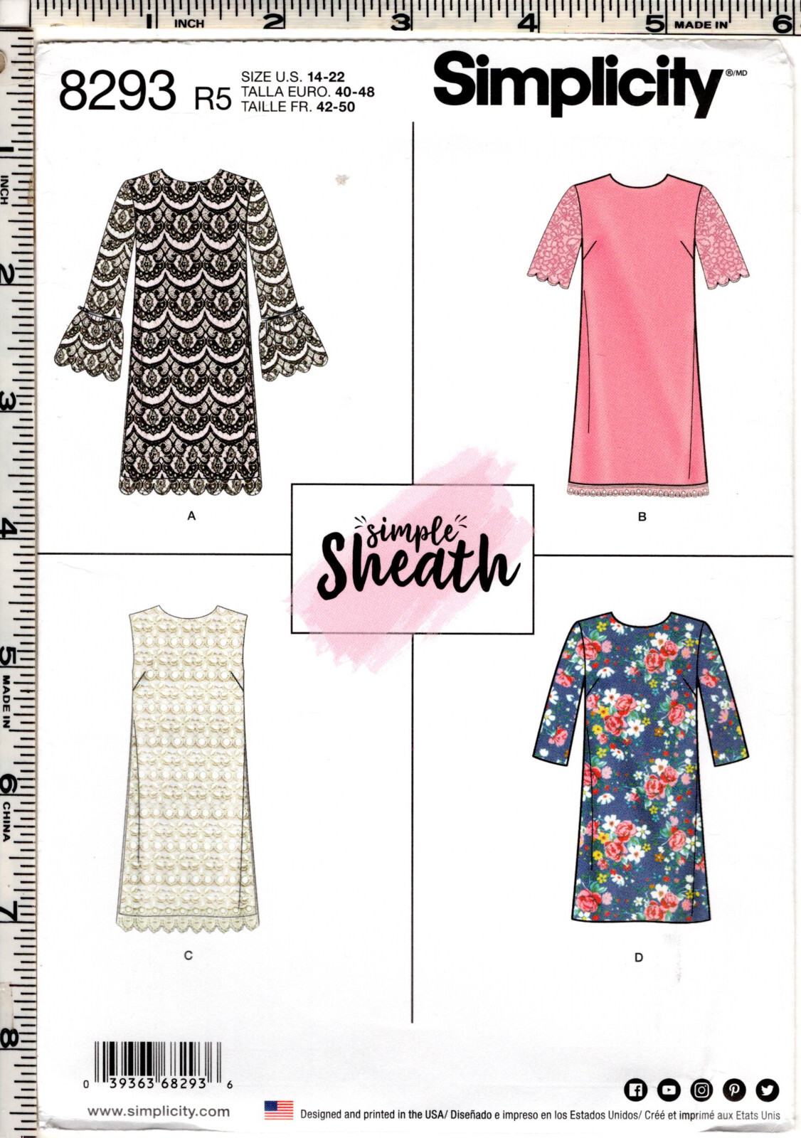 Simplicity 8293 Size 14-22 Dress Sheath Pattern 4 Styles for sale ...