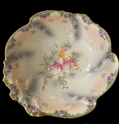 BEAUTIFUL J.S.V. GERMANY SCALLOPED EDGE Rose SERVING BOWL Gold ...