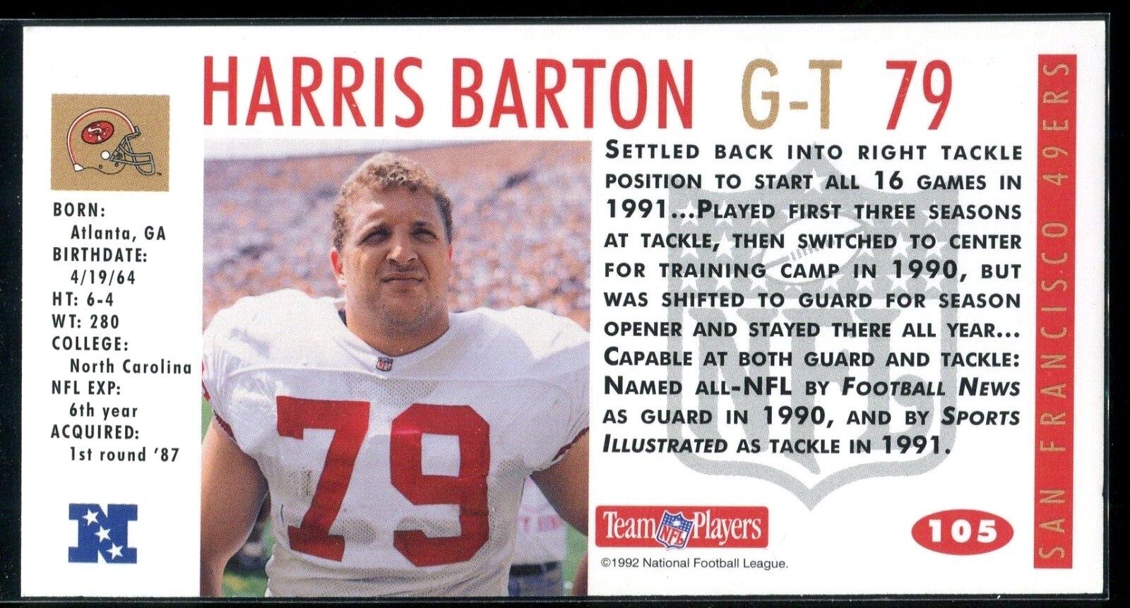 1992 Fleer Game Day Tall Boy Harris Barton #105 San Francisco 49ers | eBay