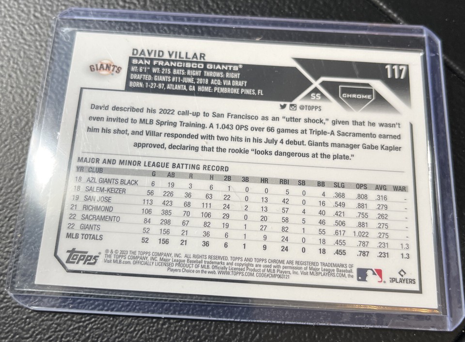 2023 David Villar Topps Chrome RC ORANGE /25 San Francisco Giants MLB ...