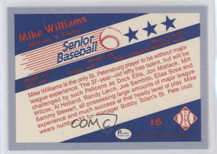 1990 Pacific Senior Professional Baseball Association Mike Williams #16 ...