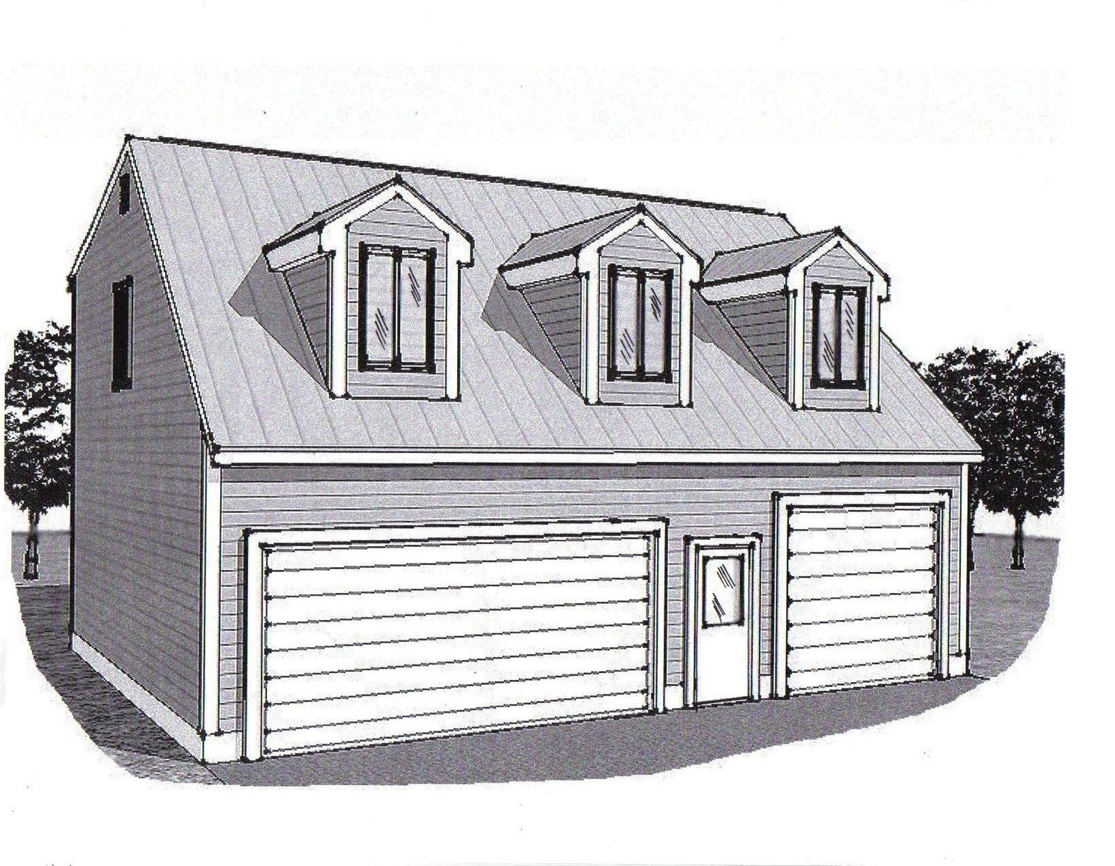 36x28 3 Car Garage Building Plans Dormer Loft & 12x28 Stall with 17 ft+ ...